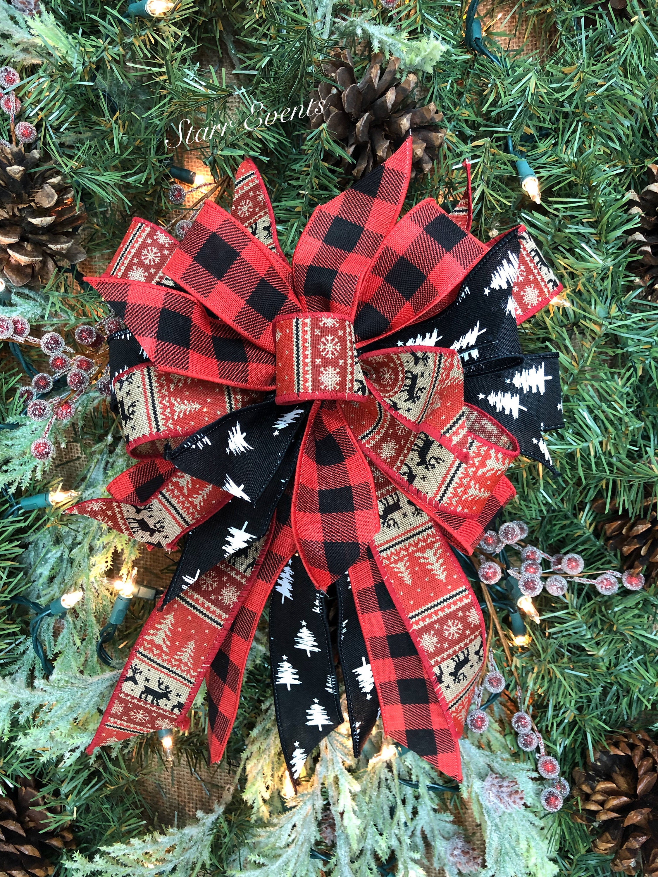 Red and Black Buffalo Plaid Bow. Rustic Christmas Decor. Red and Black ...