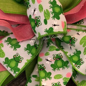 Frog Wreath Bow. Frog Ribbon. Frog Decor Summer Wreath Bow. Frog Summer ...
