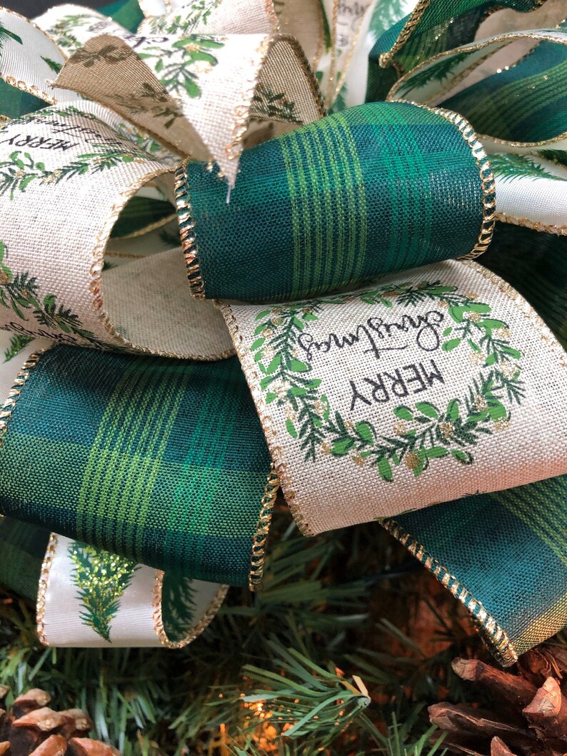 Green Plaid Bow Christmas Tree Topper. Rustic Christmas Decor. Faux ...