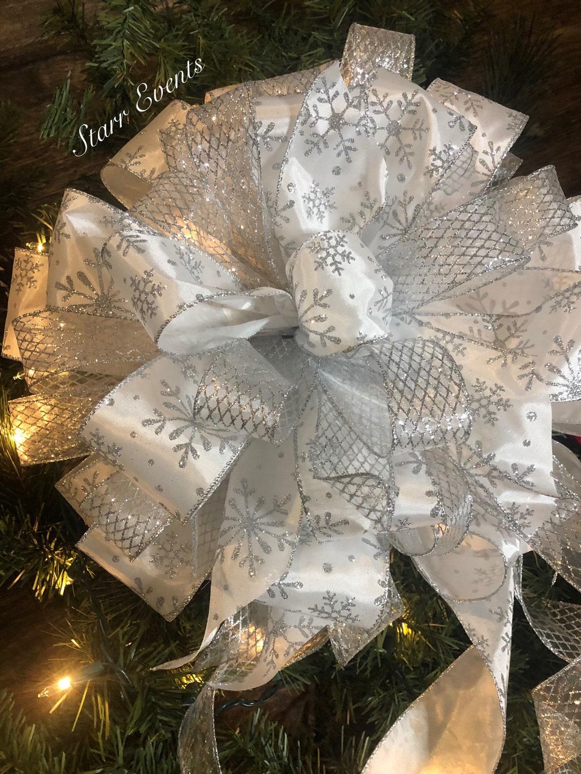 Silver Christmas Tree Topper. Christmas Tree Bows With | Etsy