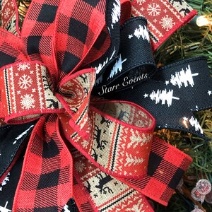 Red and Black Buffalo Plaid Bow. Rustic Christmas Decor. Red and Black ...