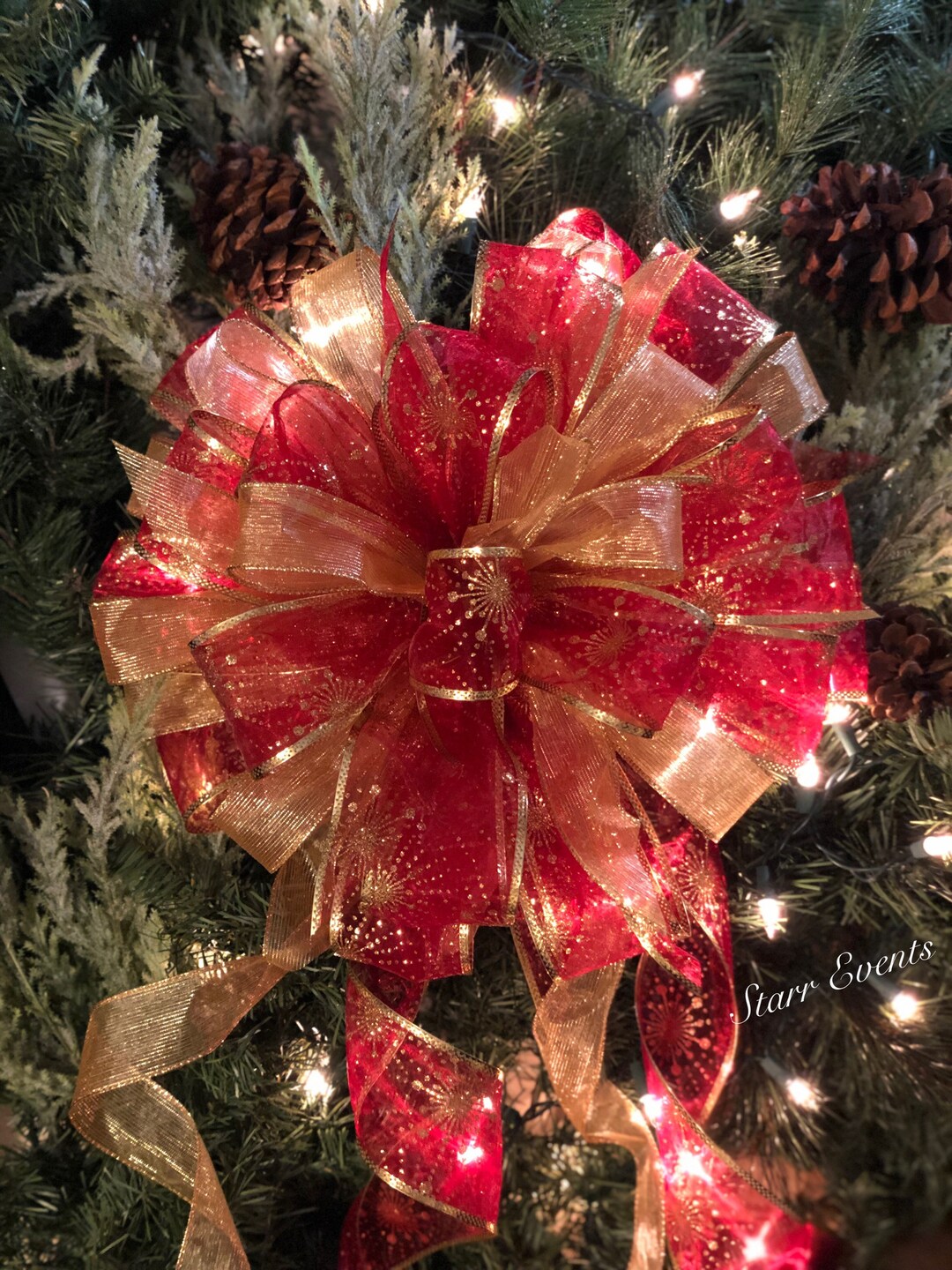 Red And Gold Christmas Tree Topper Christmas Tree Bows Christmas