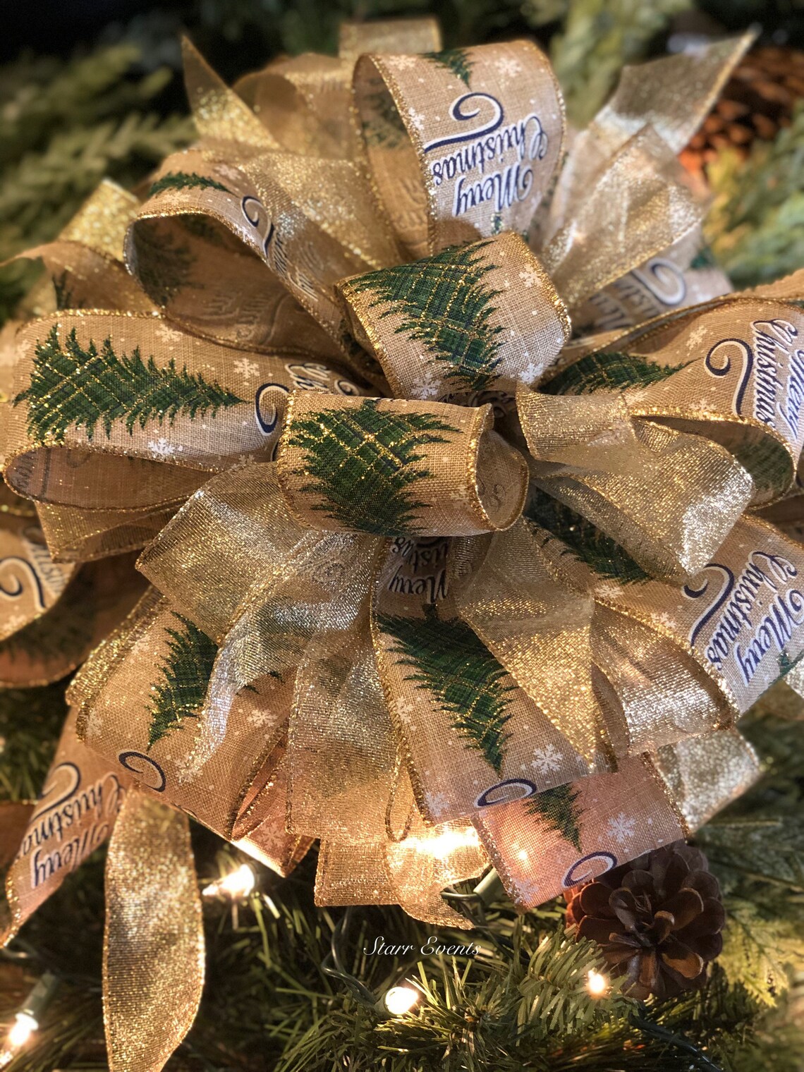 Rustic Christmas Tree Topper. Large Rustic Christmas Tree Bows | Etsy