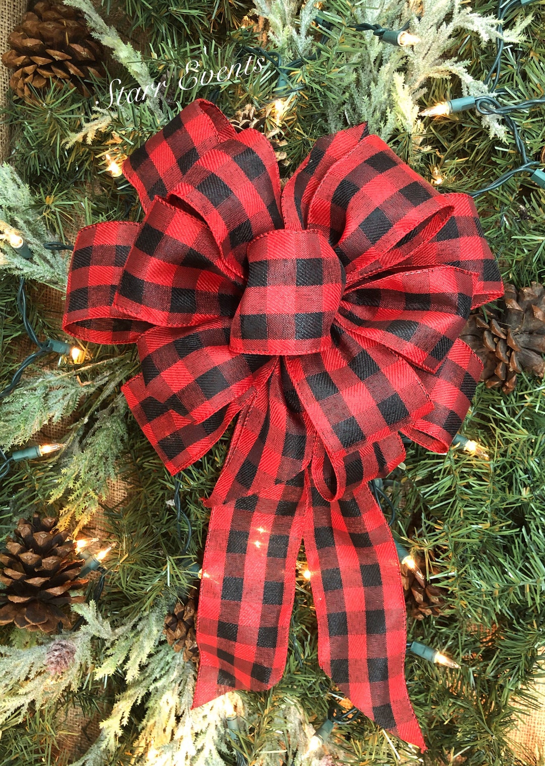 Buffalo Plaid Bow. Rustic Christmas Decor. Red and Black Plaid Bow ...