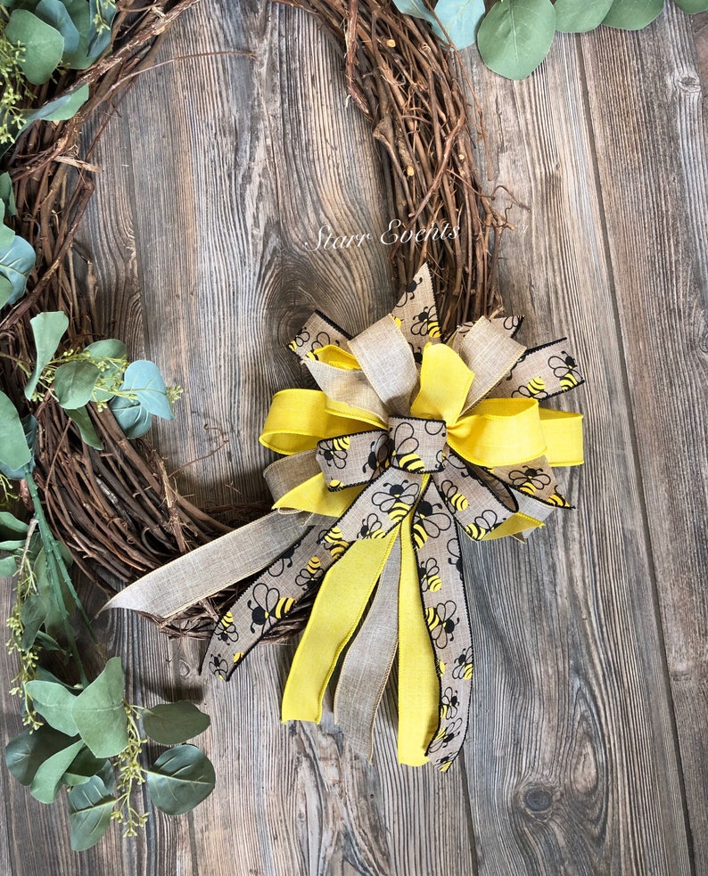 Bumble Bee Wreath Bow. Bumble Bee Ribbon. Bows for Wreaths. - Etsy