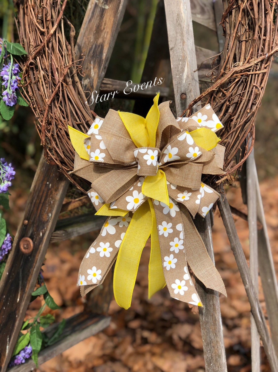 Spring Wreath Bow. Faux Burlap Spring Wreath Bows for Wreaths. Rustic ...