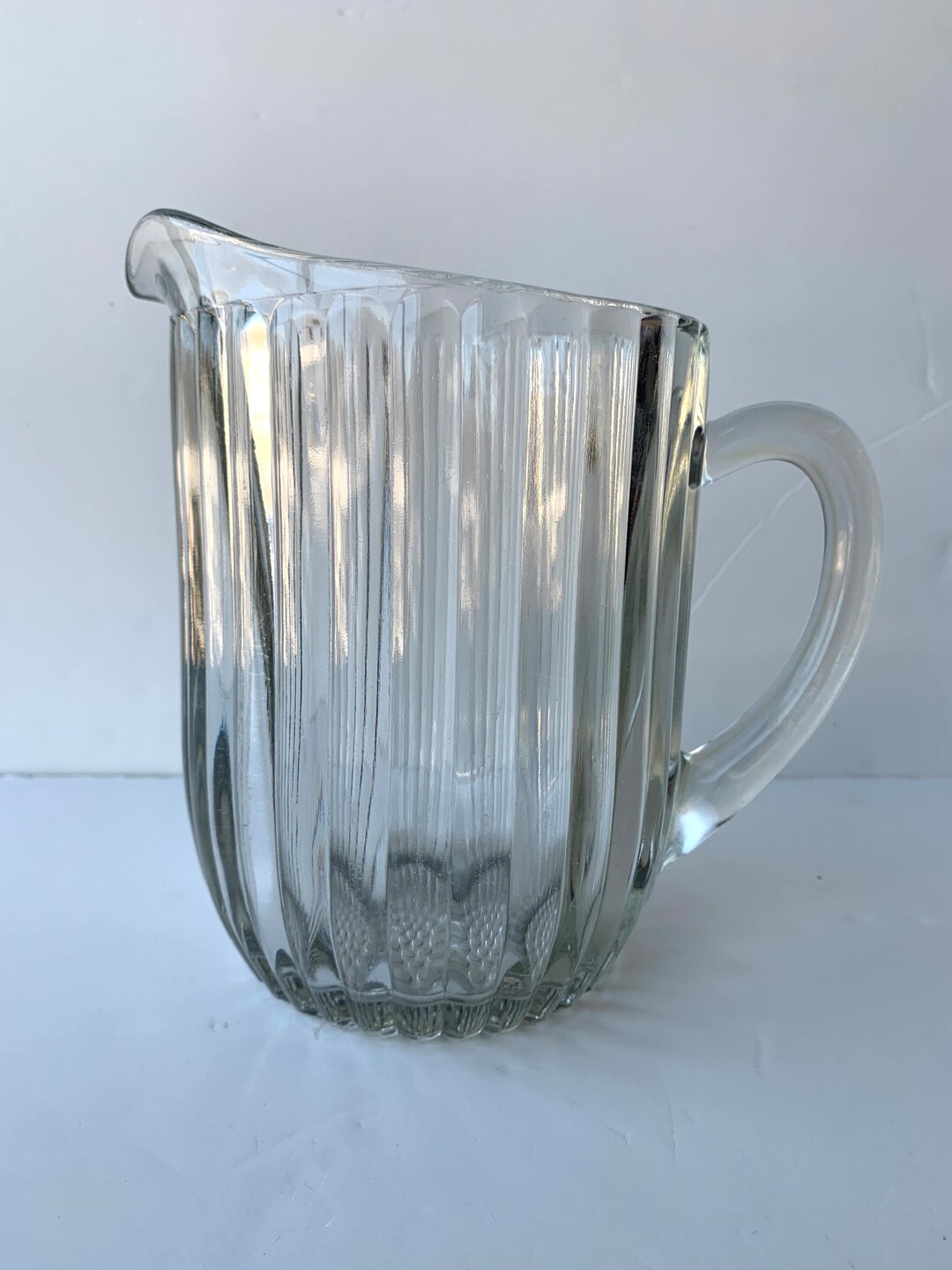 Vintage Large Pressed Glass Ribbed Pitcher - Etsy