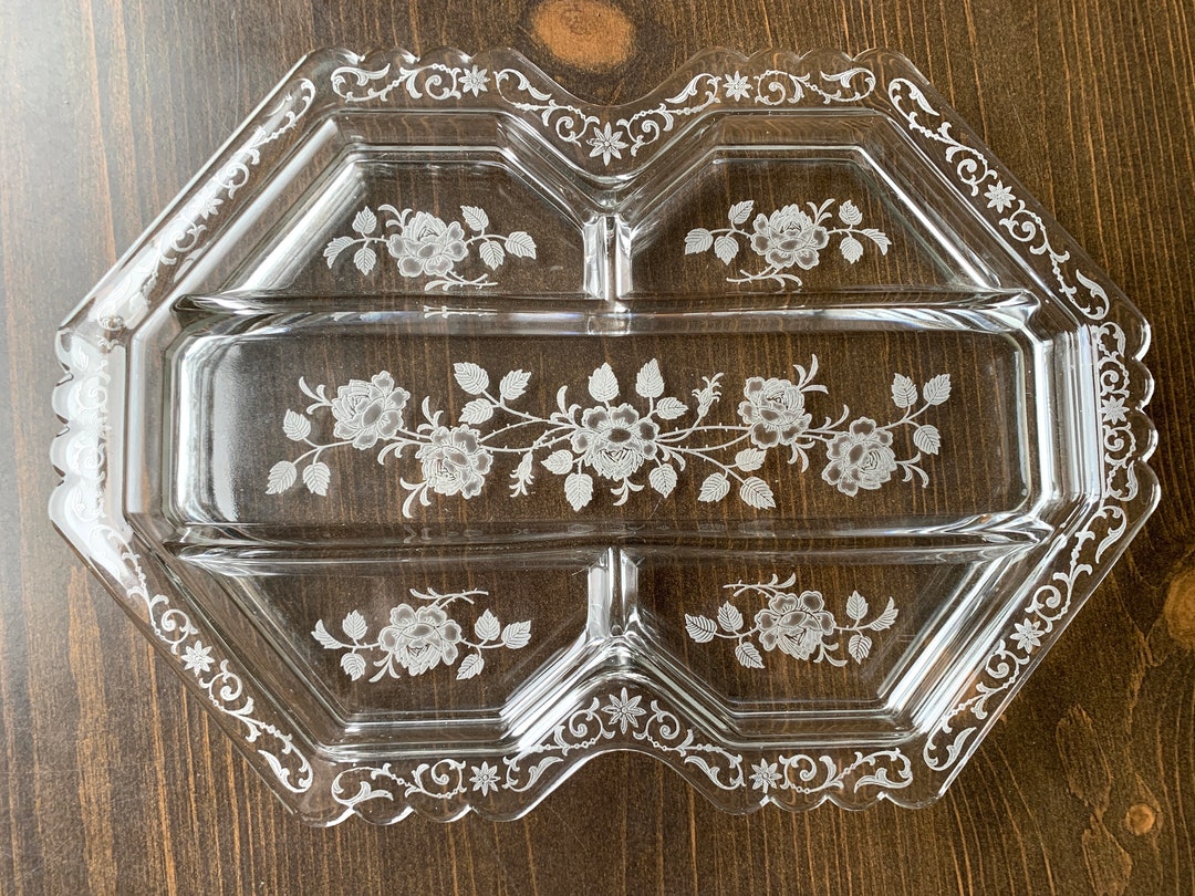 Fostoria Glass Vintage Midnight Rose Etched Glass Relish Tray - Etsy