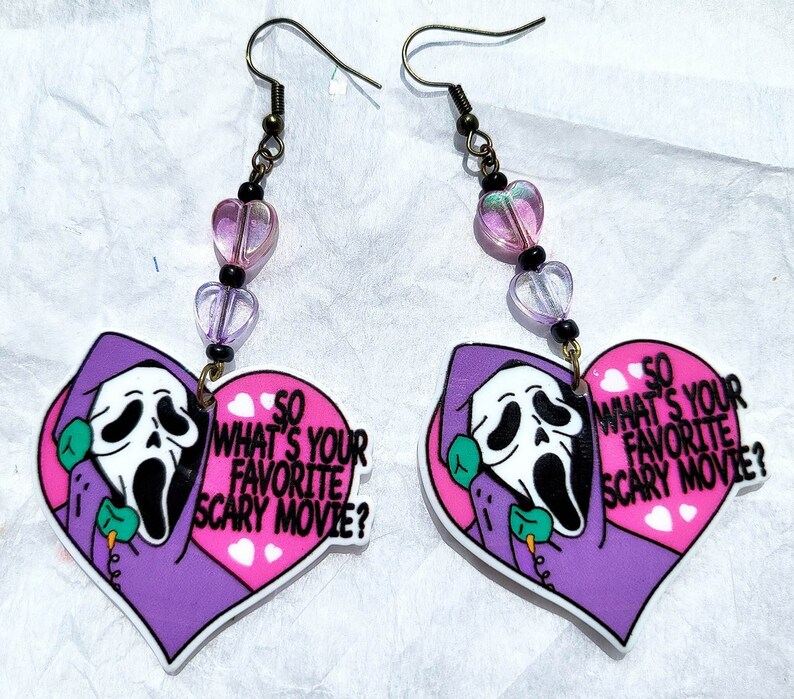 Kawaii Pastel Scream Horror Ghostface Slogan Dangle Hook Earring - Etsy ...