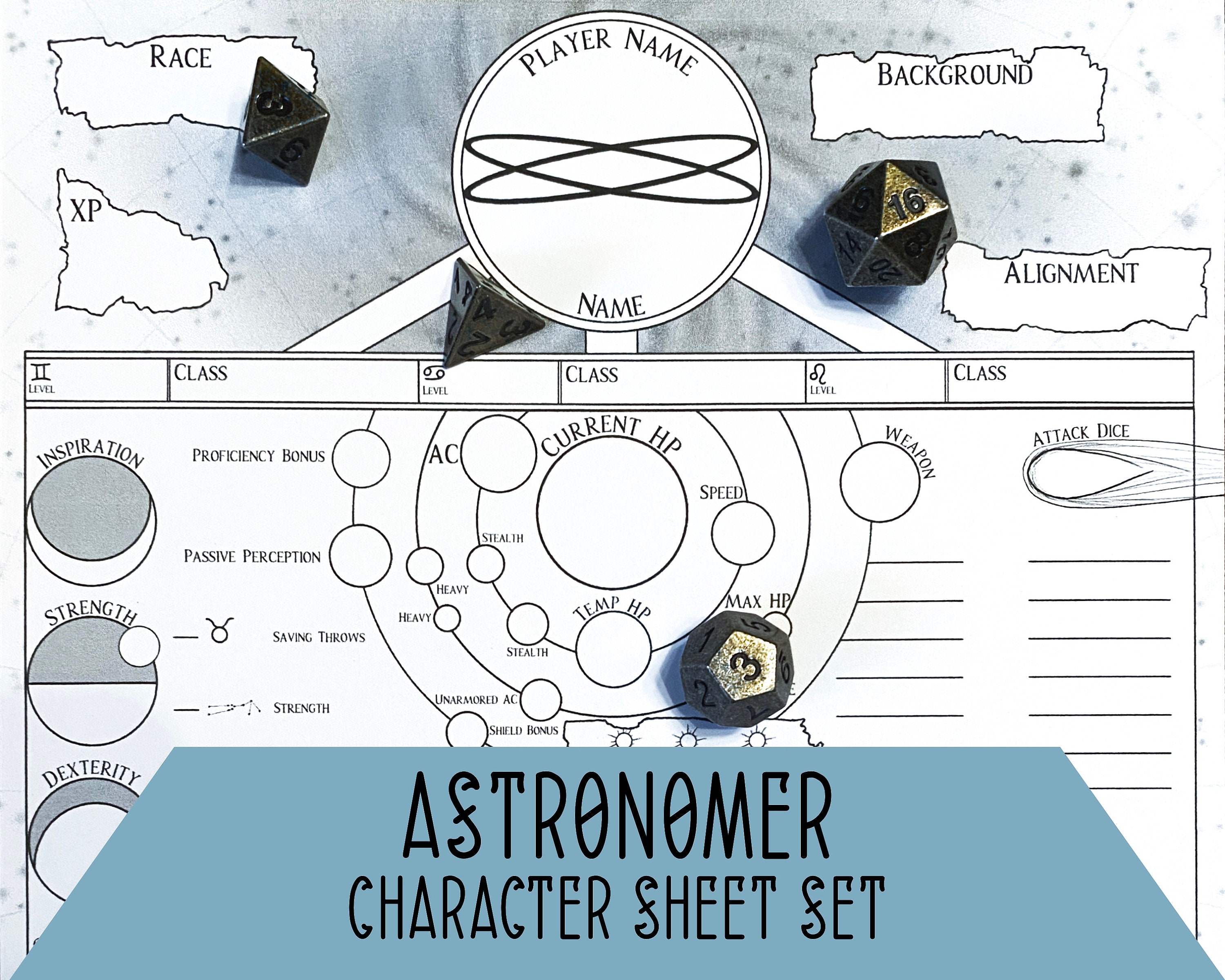 Astronomer Character Sheet Set D&D 5e Circle of the Moon Stars - Etsy
