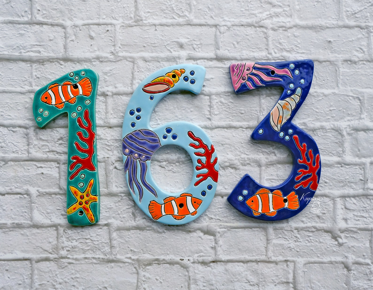 Custom House Numbers Tile With Tropical Fish, Coastal Address Sign ...