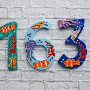 Custom House Numbers Tile With Tropical Fish, Coastal Address Sign ...
