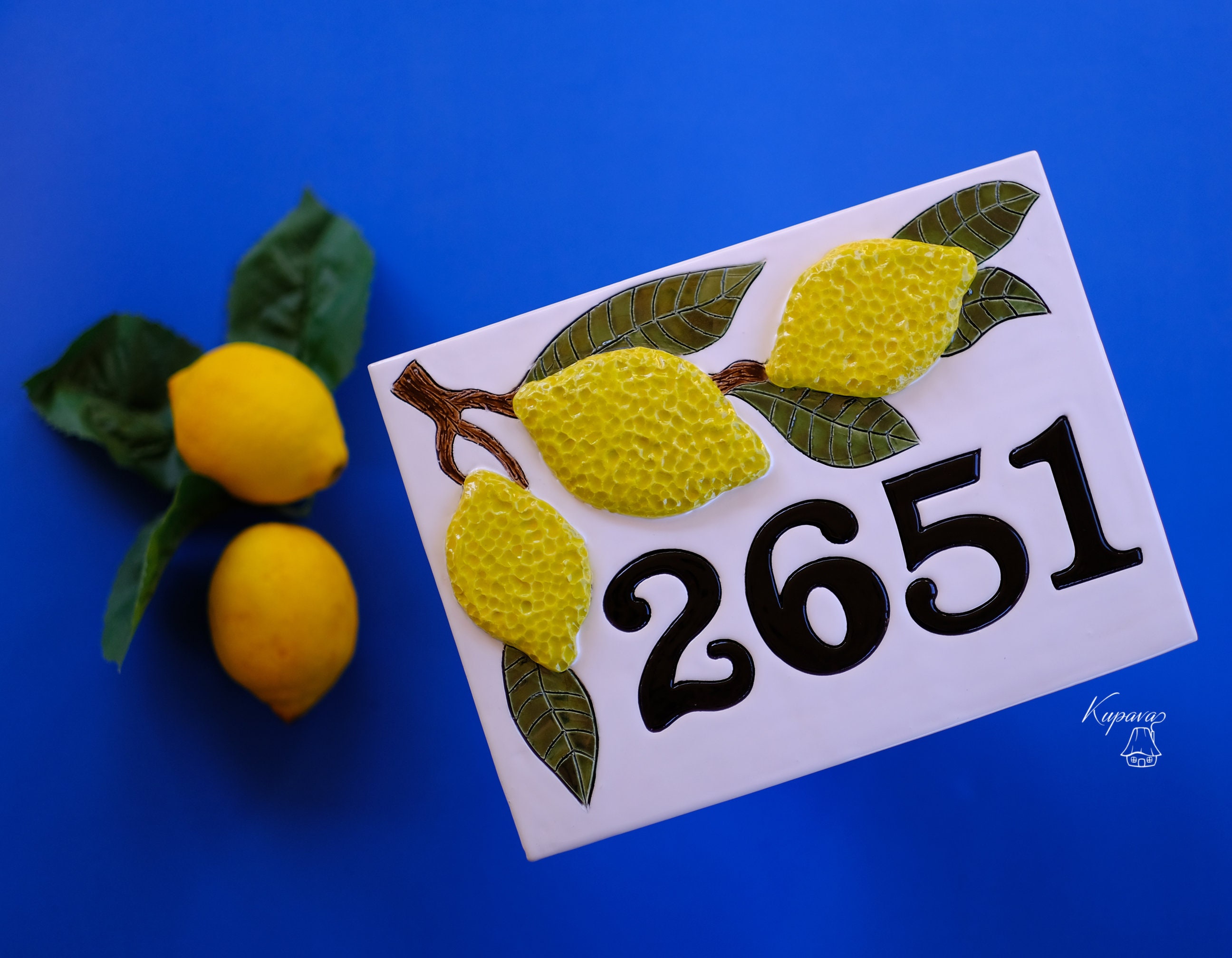Custom Lemon Address Plaque Ceramic House Numbers, Hand Painted Outdoor ...