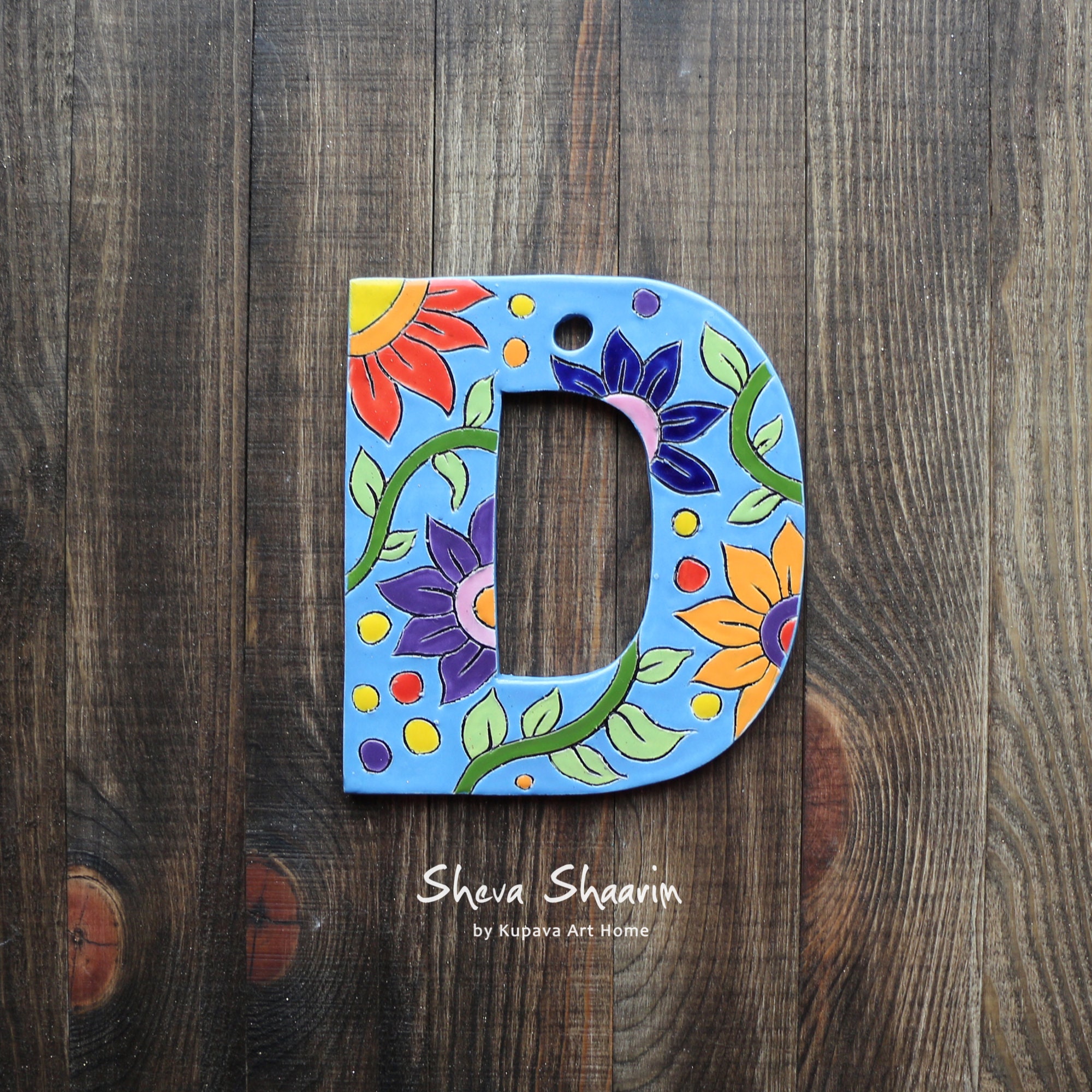 Hand painted ceramic custom name letters with flower ornament | Etsy
