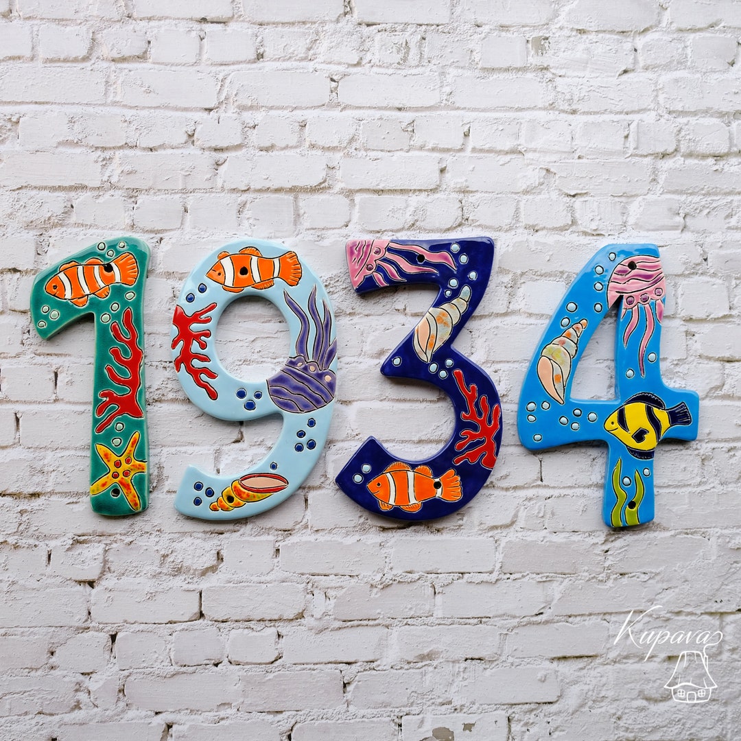 Custom House Numbers Tile With Tropical Fish, Coastal Address Sign ...