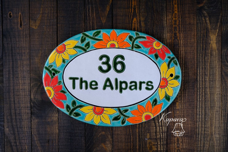 Ceramic House Number With Flowers Personalized Address - Etsy
