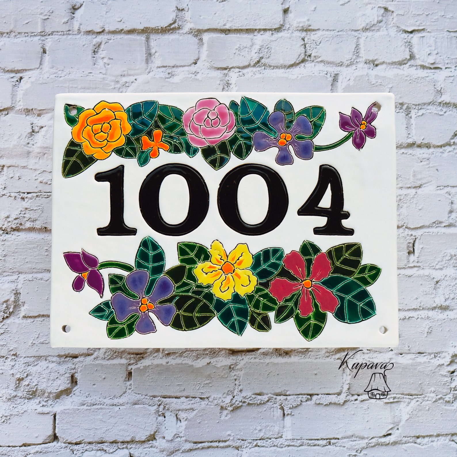 Custom Address Plaque With Violet Flowers, Personalized Family Name ...