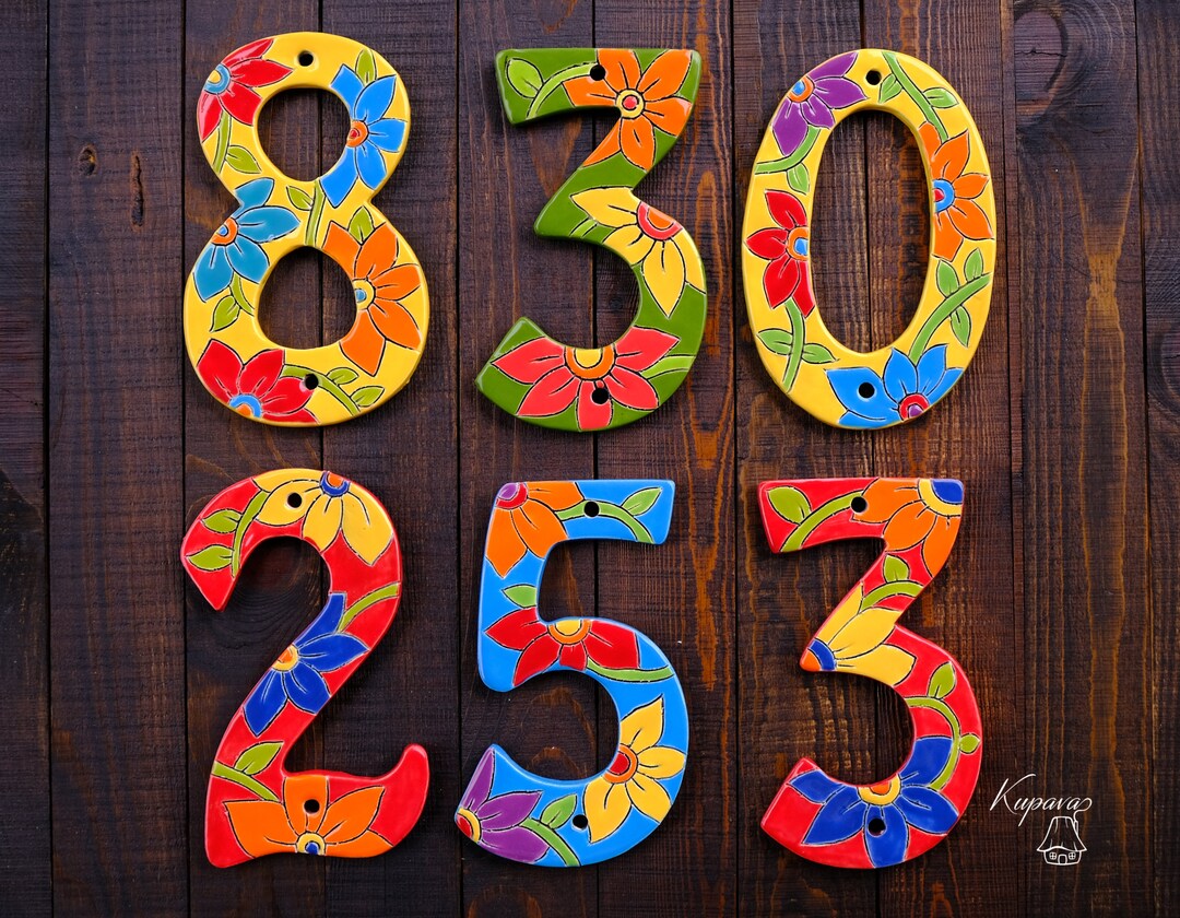 Ceramics House Numbers With Floral Pattern, Custom Numbers Wall Hanging ...