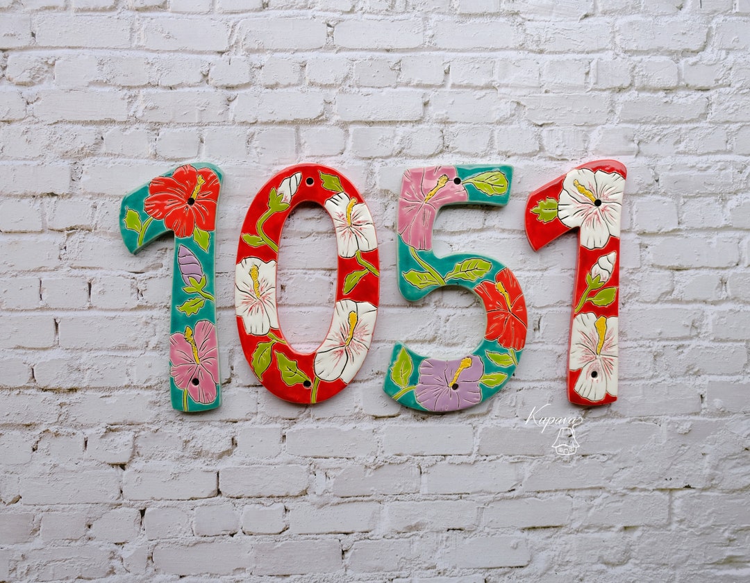 Tropical Custom Tile House Numbers, Hawaiian Hibiscus Flower ...