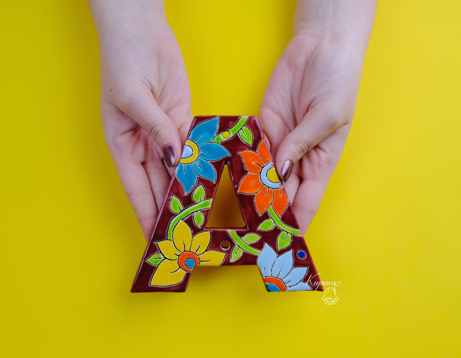 Hand Painted Ceramic Custom Name Letters With Flower Ornament | Etsy