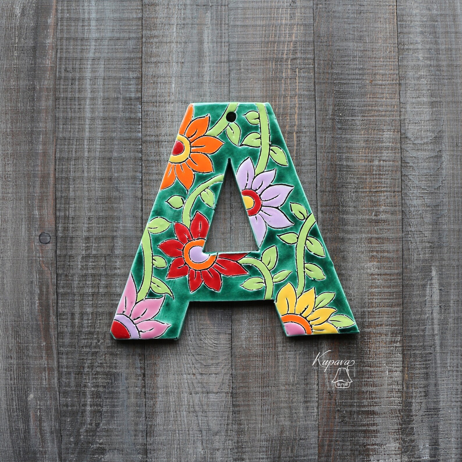 Ceramic Letter With Flower Ornaments, Personalized Last Name Sign ...