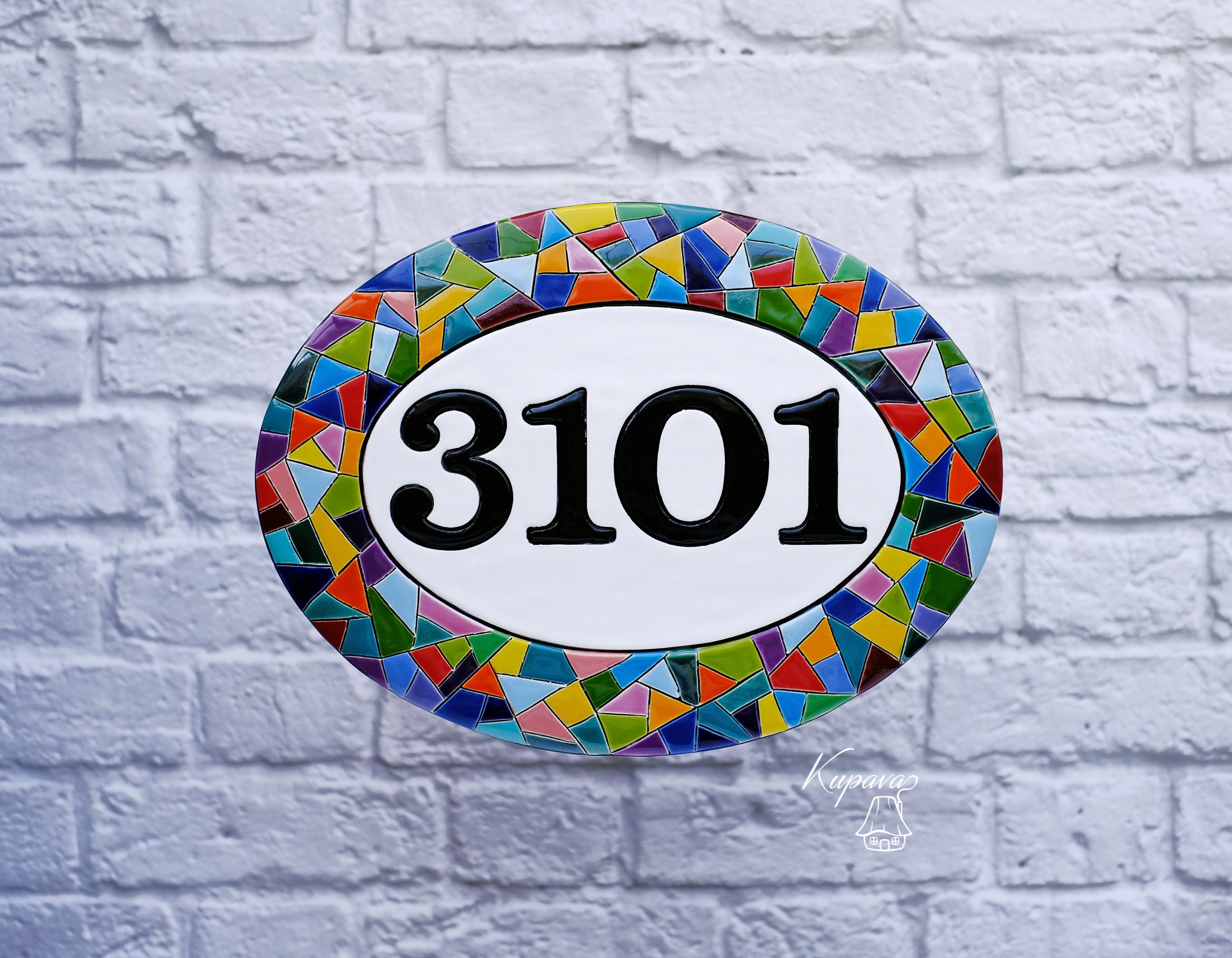 Custom Mosaic Front Door Sign, Ceramics House Number and Letter, Oval ...