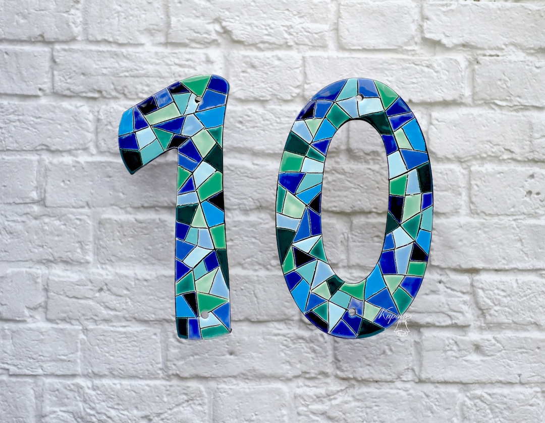 Custom Ceramic Numbers Tile Wall Hanging, Blue Mosaic Tiles Wall Decor ...