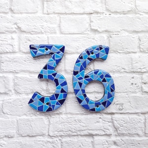 Custom Ceramic Numbers Tile Wall Hanging, Blue Mosaic Tiles Wall Decor ...