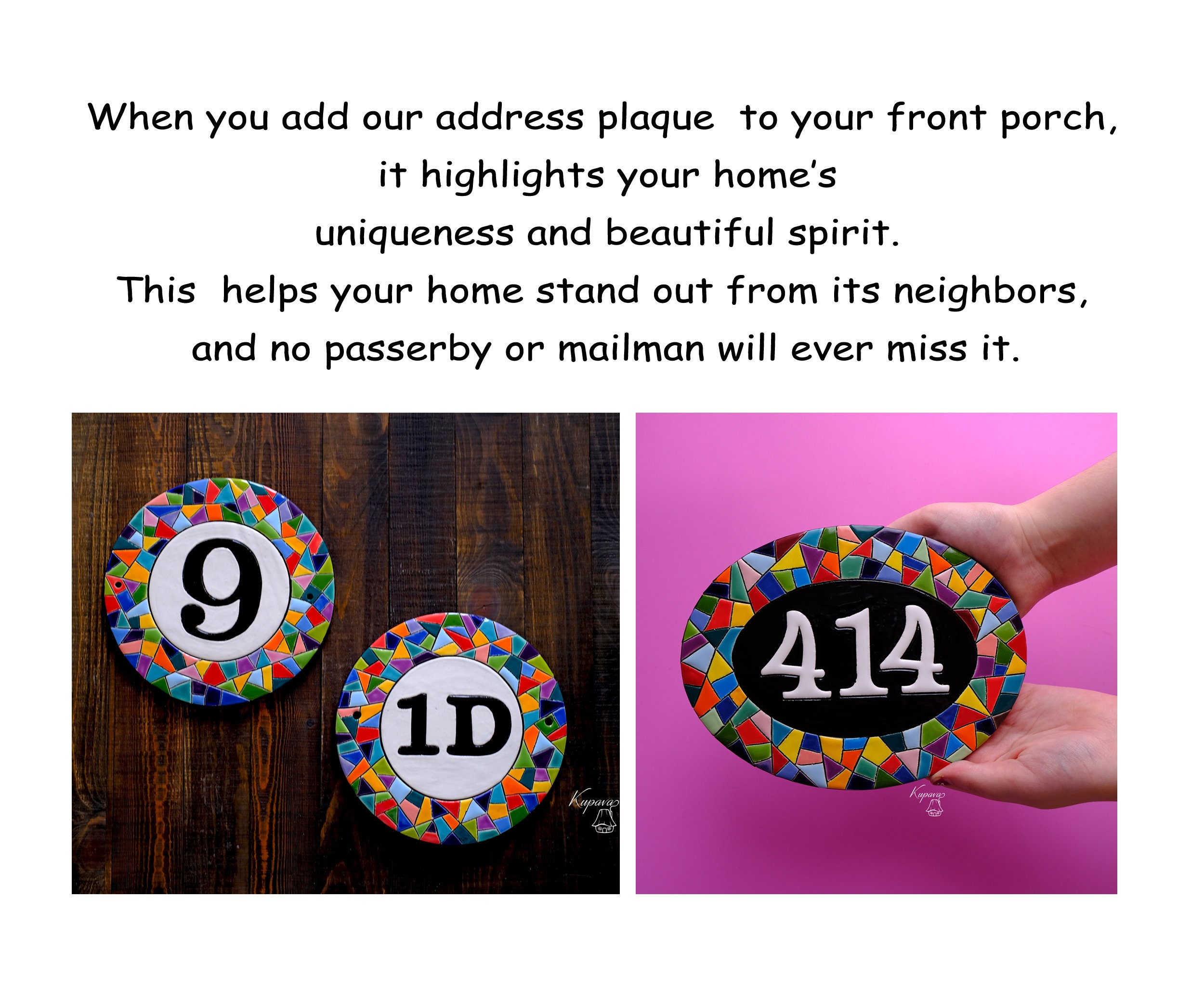 Custom mosaic front door sign ceramics house number and | Etsy