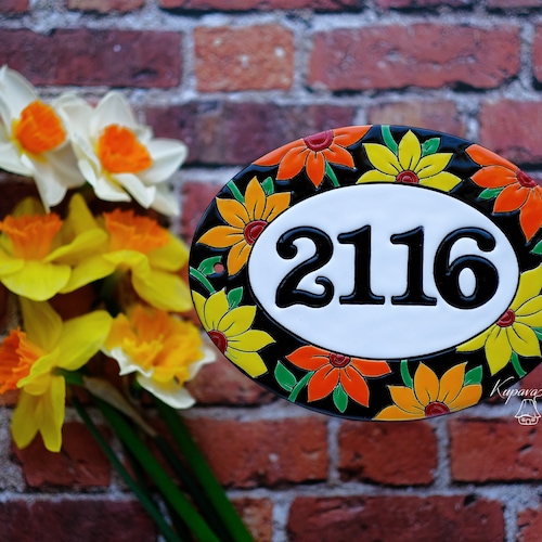 Ceramic House Number With Flowers Personalized Address - Etsy