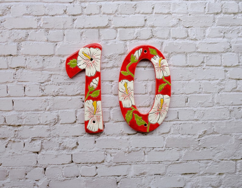Tropical Custom Tile House Numbers Hawaiian Hibiscus Flower - Etsy