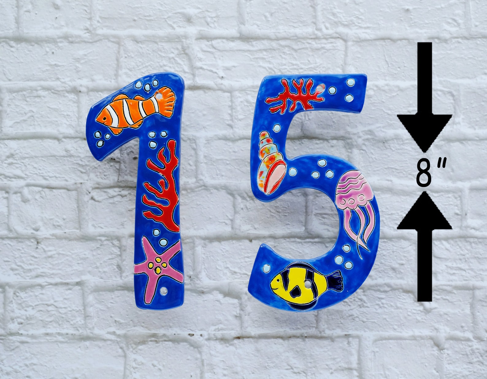 Custom House Numbers Tile With Tropical Fish, Coastal Address Sign ...