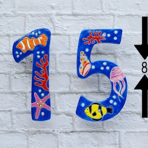 Custom House Numbers Tile With Tropical Fish, Coastal Address Sign ...