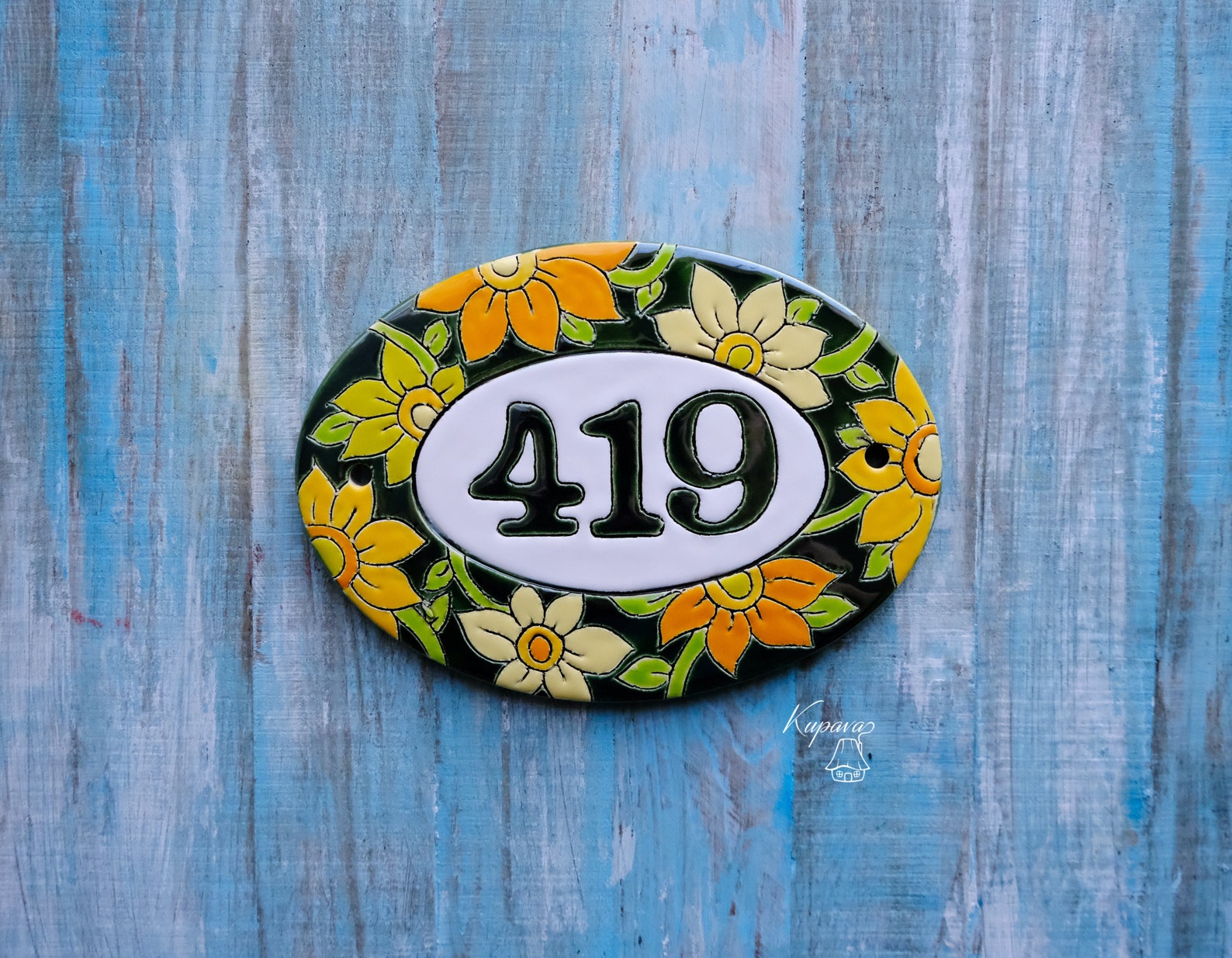 Ceramic House Number With Flowers Personalized Address | Etsy