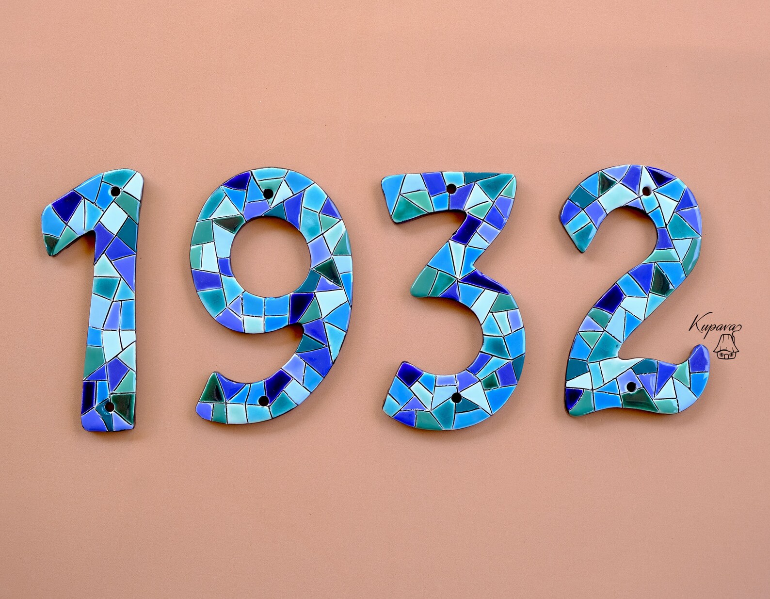 Custom Ceramic Numbers Tile Wall Hanging Blue Mosaic Tiles - Etsy