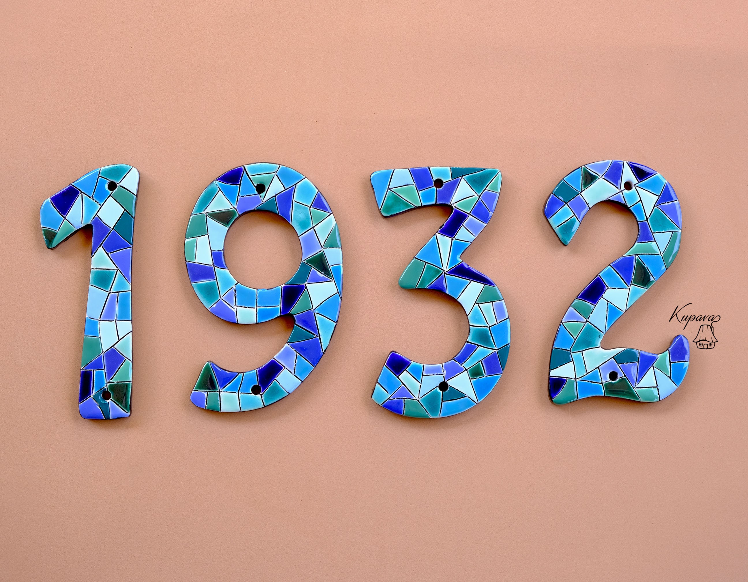 Custom Ceramic Numbers Tile Wall Hanging Blue Mosaic Tiles | Etsy