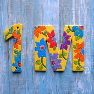 Ceramic Flower Custom Letters, Floral Alphabet Wall Hanging, Name Sign ...