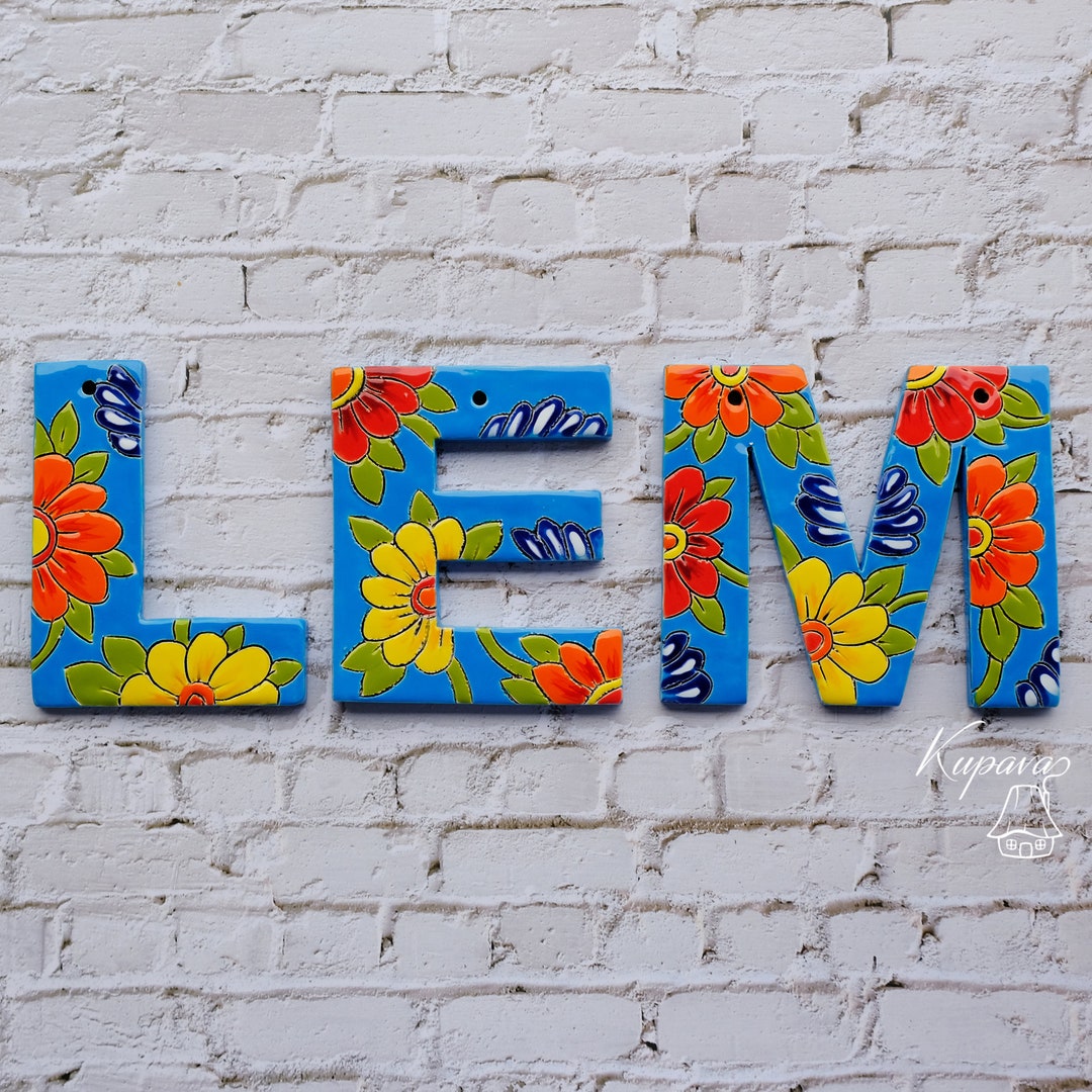 Ceramic Talavera Tile, Custom Letter, Family Name Sign, Flower Wall Art ...