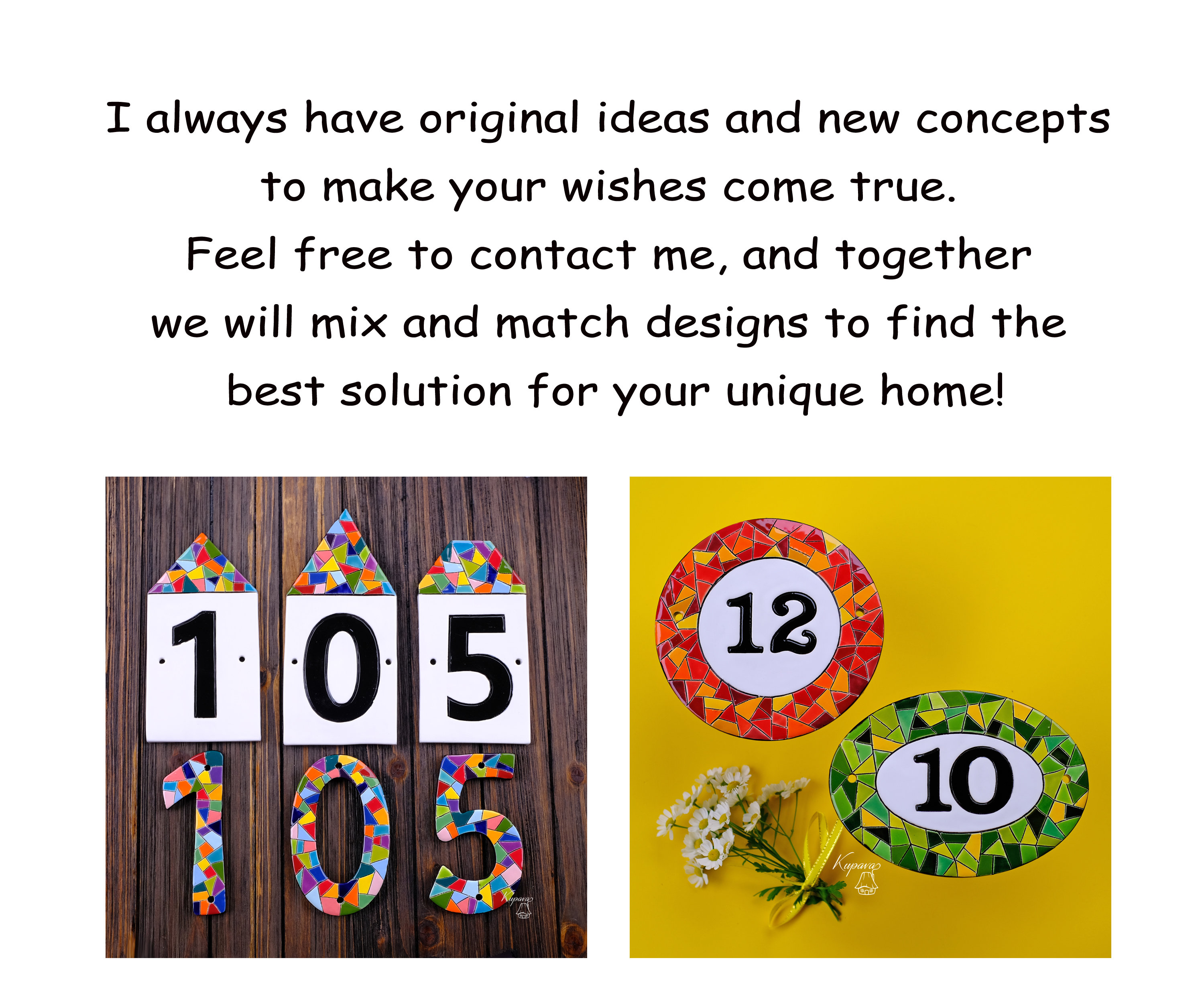 Custom mosaic front door sign ceramics house number and | Etsy