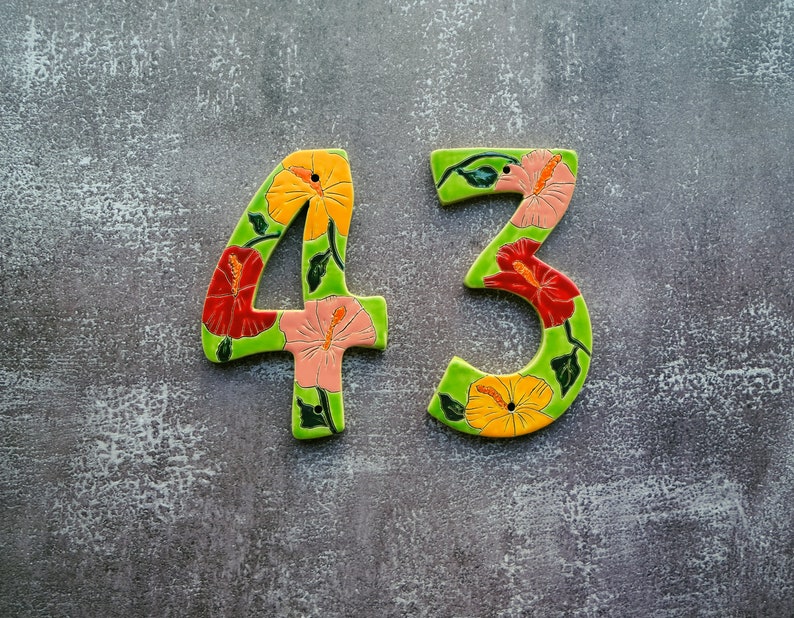 Tropical Custom Tile House Numbers Hawaiian Hibiscus Flower - Etsy
