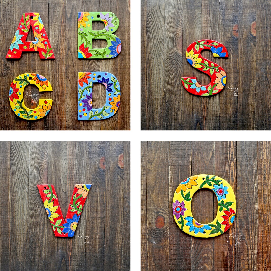 Ceramic Letter With Flower Ornaments Personalized Last Name - Etsy