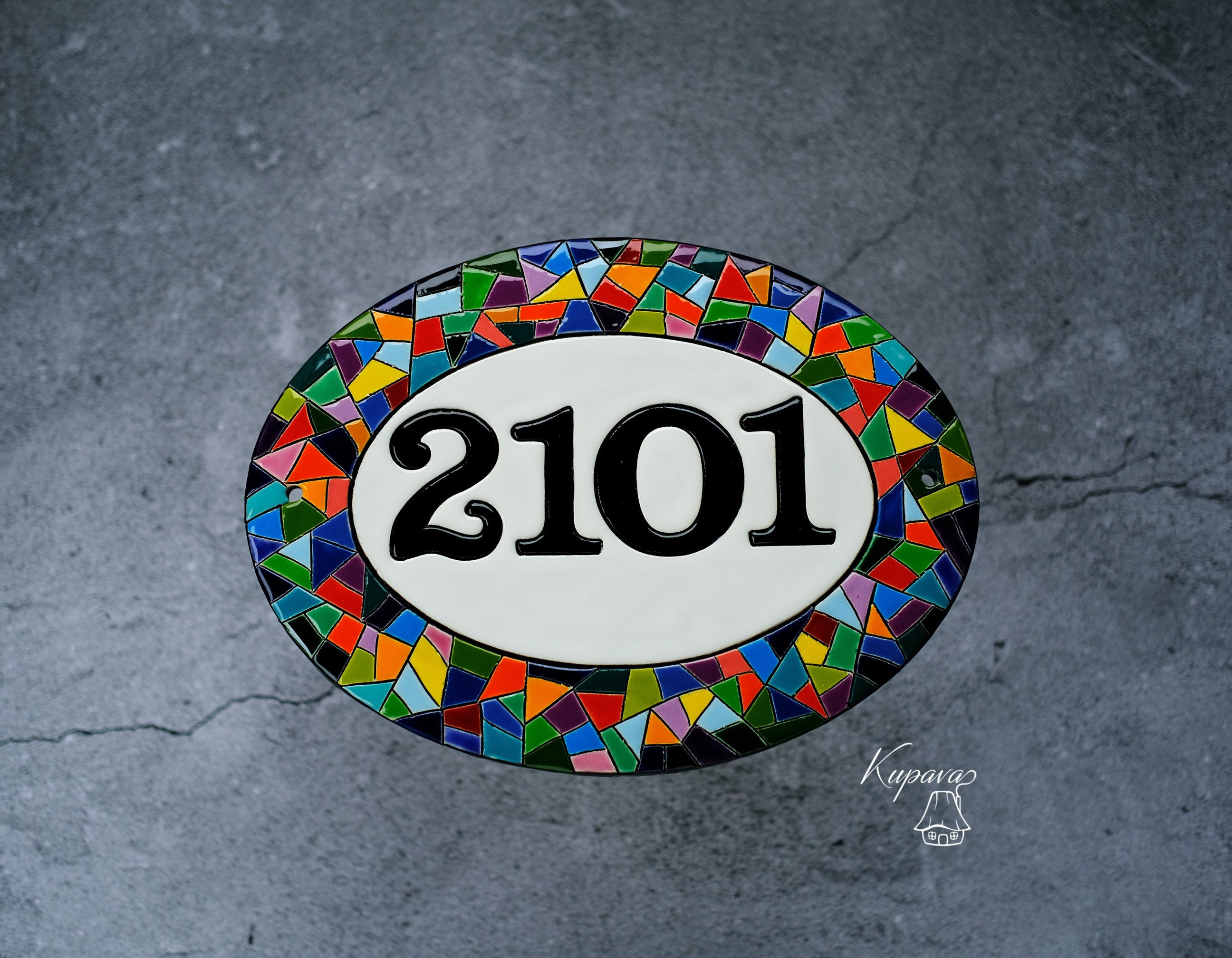 Custom Mosaic Front Door Sign, Ceramics House Number and Letter, Oval ...