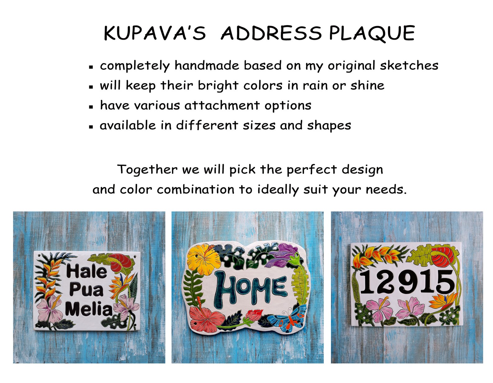 Personalized Address Plaque With Tropical Flowers and Palm Leaves ...