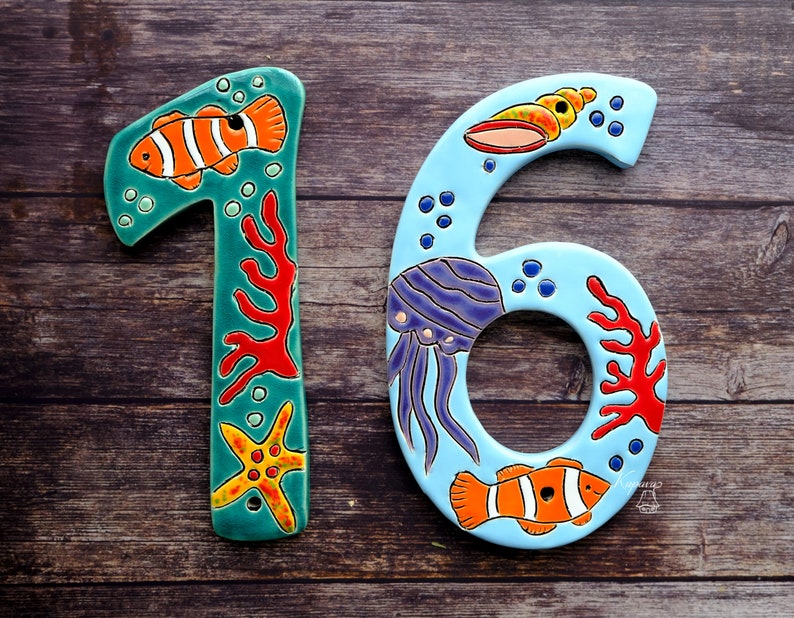 Custom House Numbers Tile With Tropical Fish Coastal Address - Etsy
