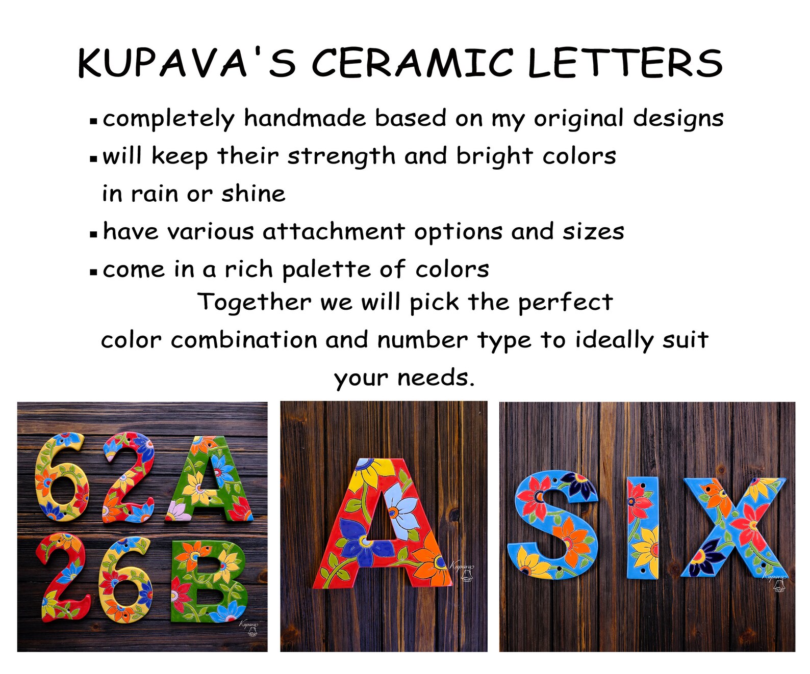 Hand Painted Ceramic Custom Name Letters With Flower Ornament, Floral ...