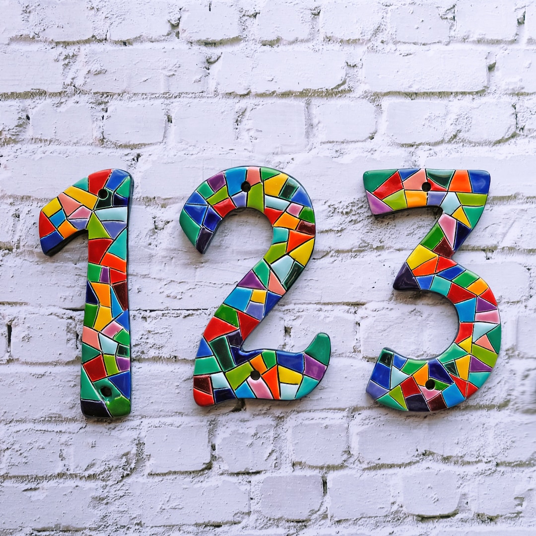 Ceramic Numeral With Mosaic Ornaments, Custom Numbers Wall Decor, House ...