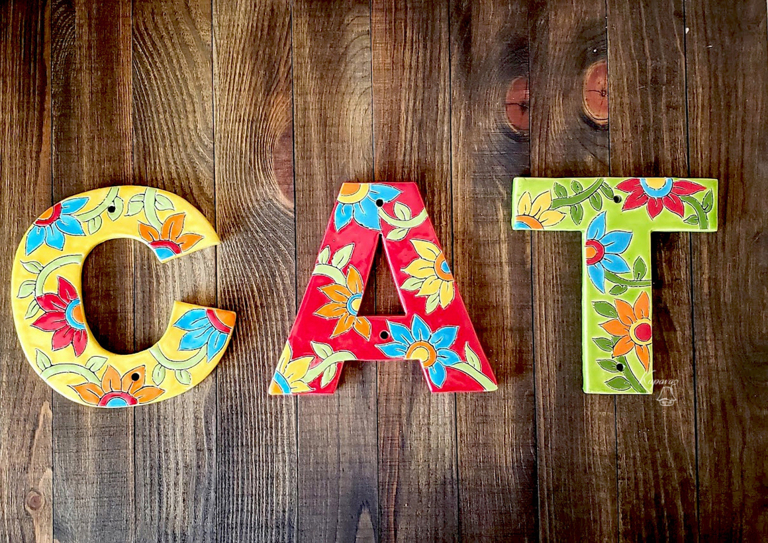 Ceramic Letter With Flower Ornaments, Personalized Last Name Sign ...