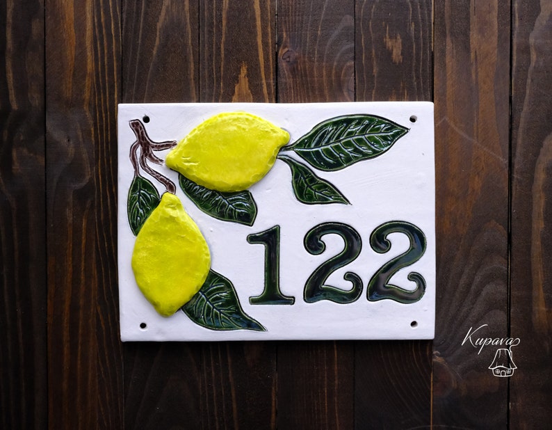 Custom Lemon Address Plaque Ceramic House Numbers, Hand Painted Outdoor ...