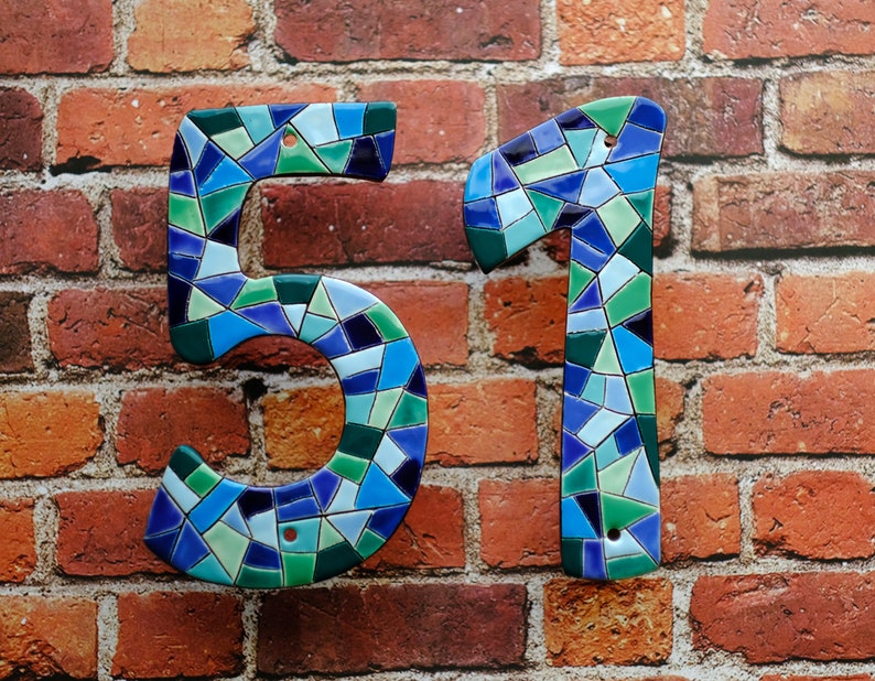 Custom Ceramic Numbers Tile Wall Hanging Blue Mosaic Tiles - Etsy