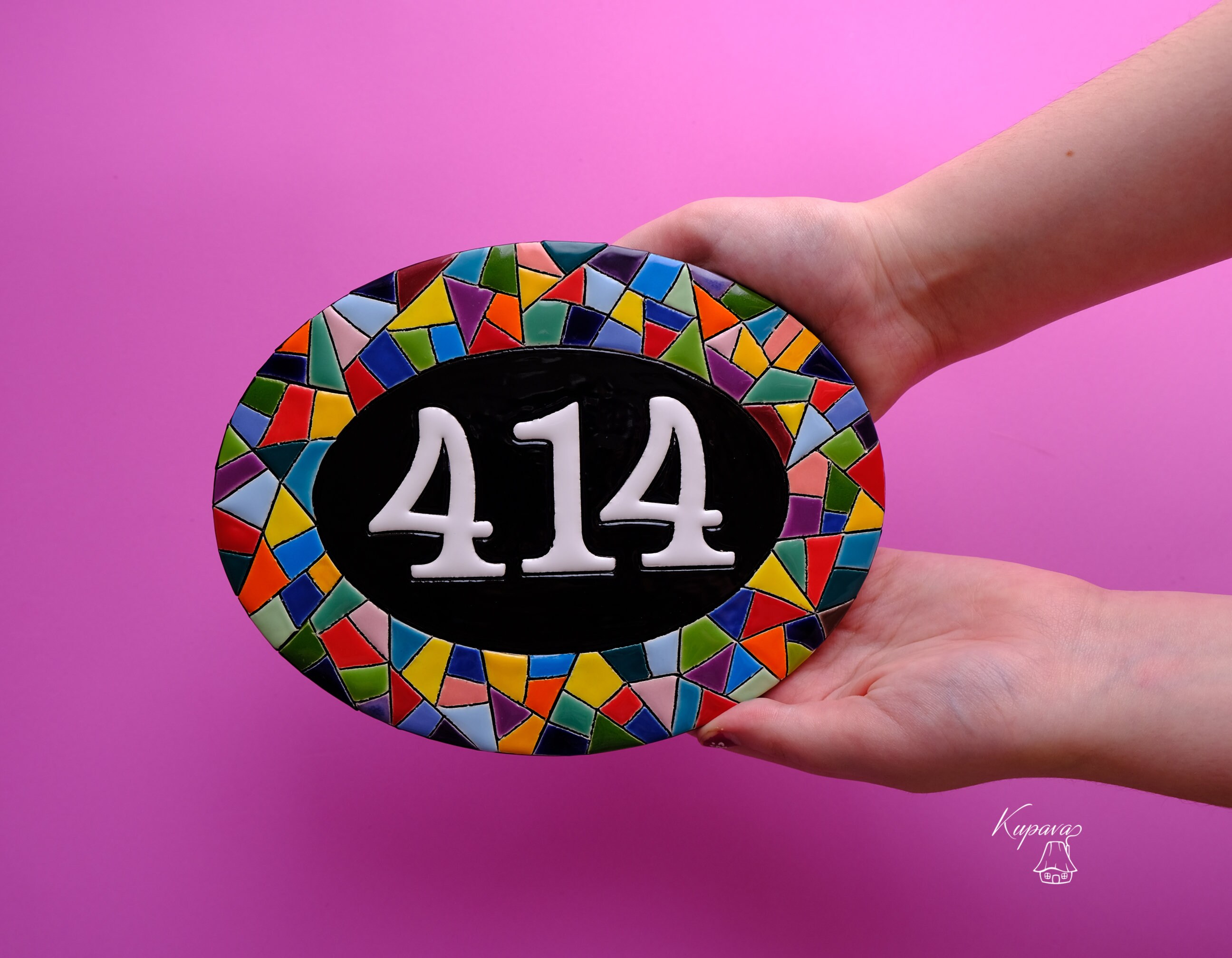 Custom Mosaic Front Door Sign, Ceramics House Number and Letter, Oval ...